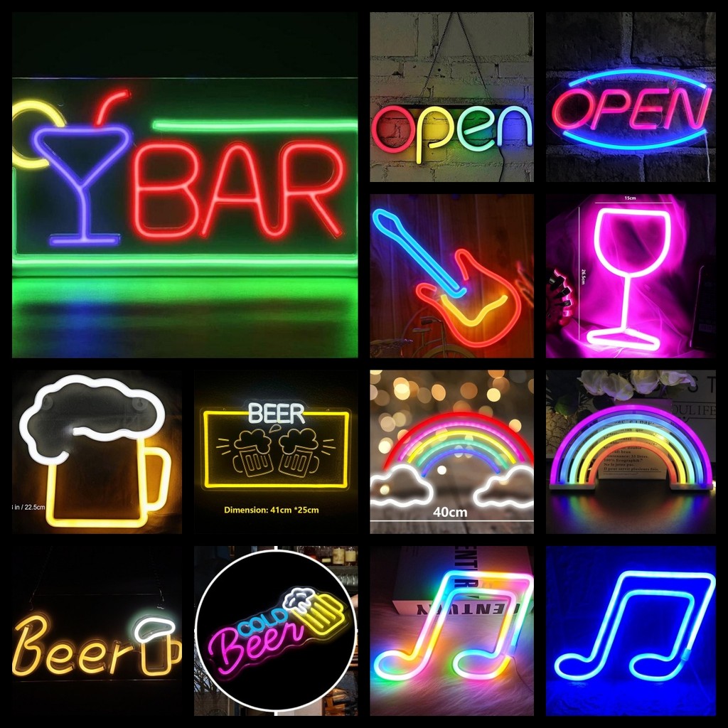 LED Neon Light Signs OPEN/ BAR / Music Note / Guitar/ Beer / Wine ...