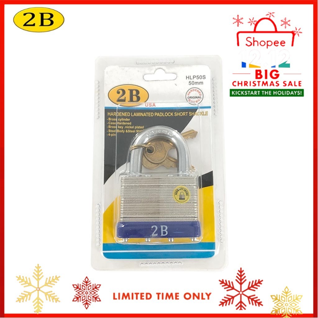 2B Heavy Duty Top Quality 50mm Hardened Laminated Short Shackle Padlock ...
