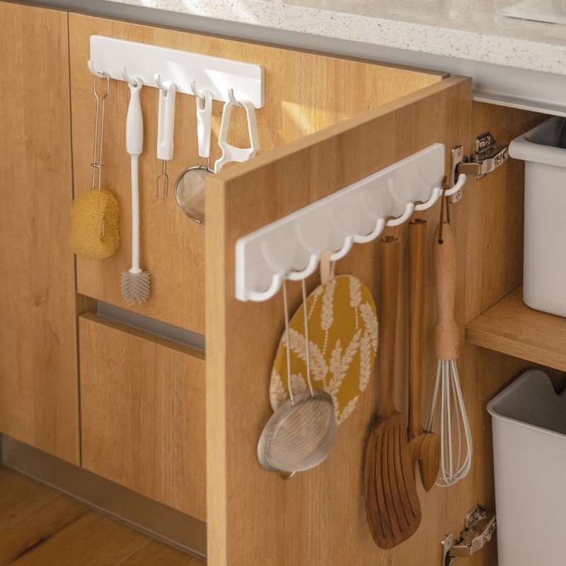 Self-adhesive 5 Hooks Punch-free Long Strip Hook Multi-Purpose Hooks ...