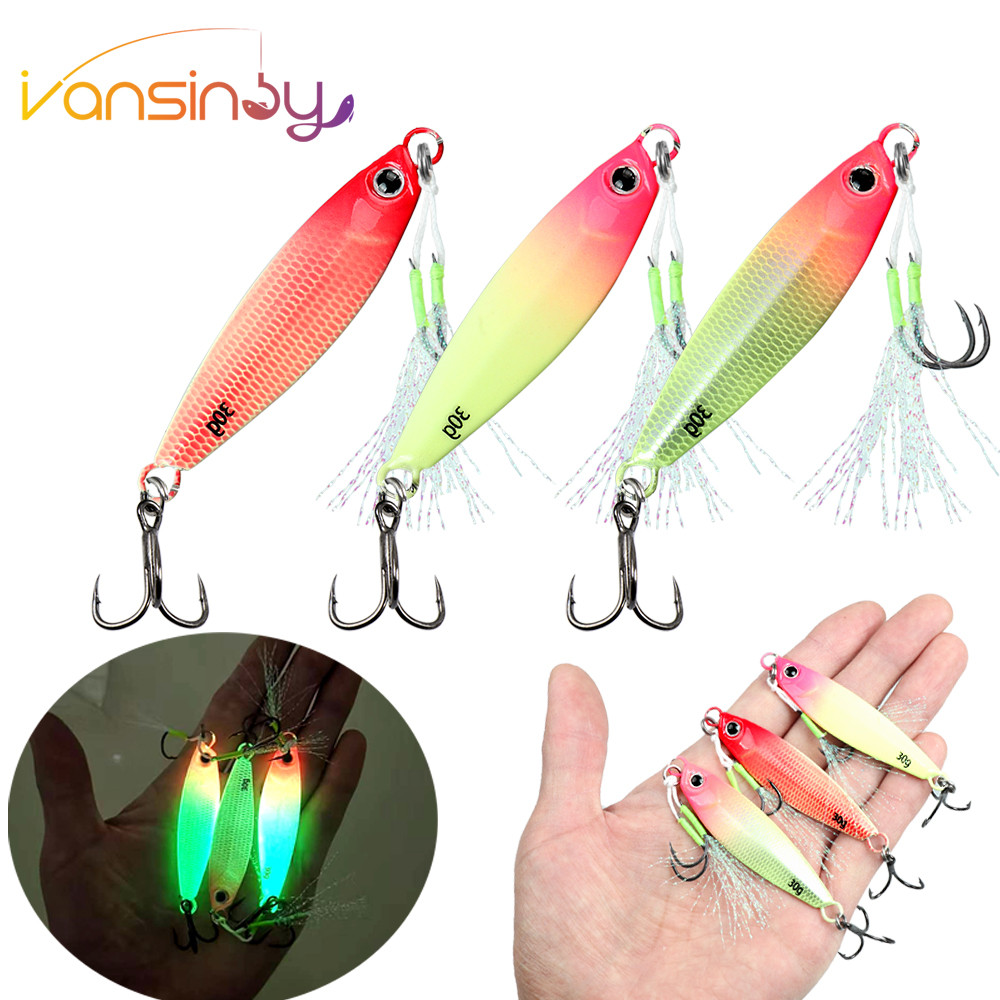 1PCS Fishing Luminous 7g/10g/15g/20g/30g/40g Jigging Hook Spinner Bait ...