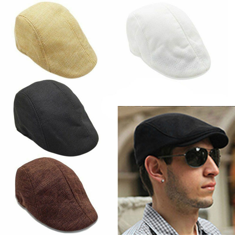 Men Linen Flat Cap Fully Lined Newsboy Cabbie Gatsby Driving Golf Baker ...