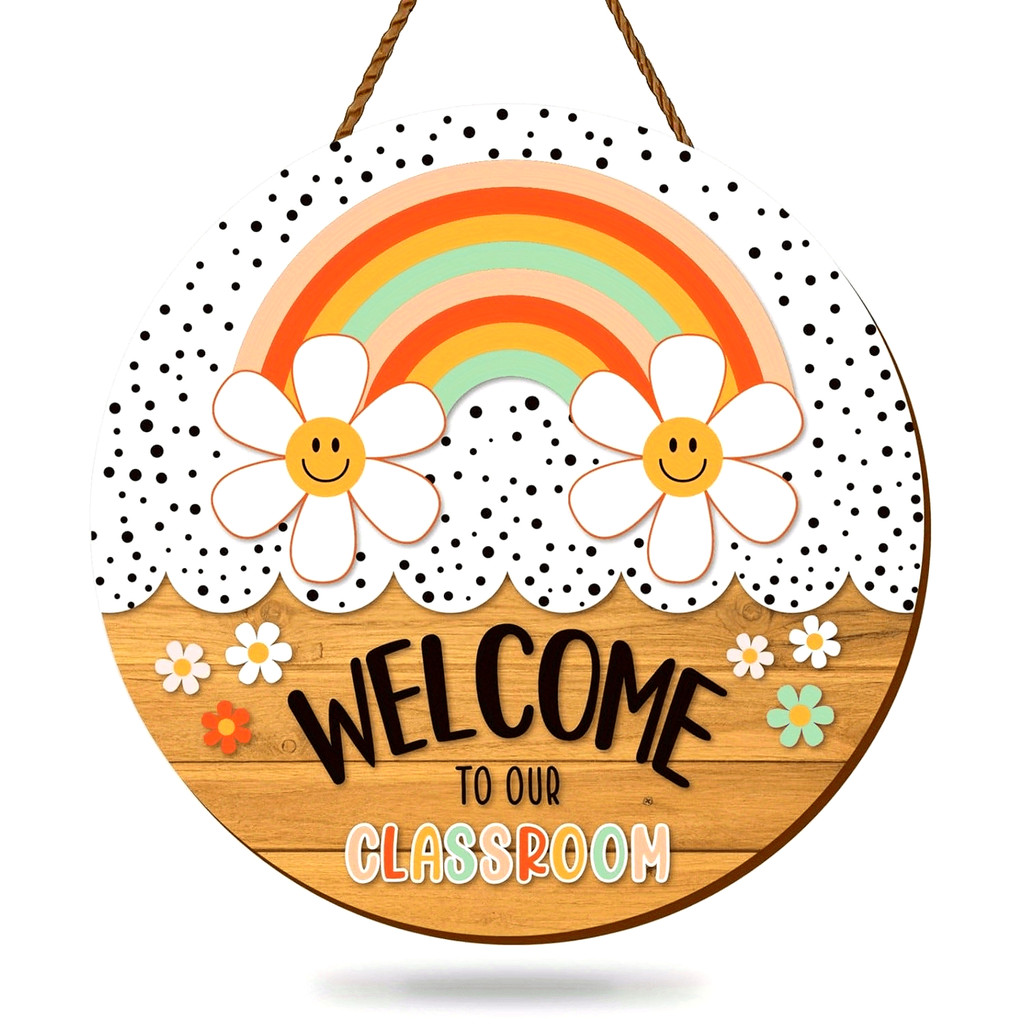 1pc Bohemian Style Welcome to Our Classroom Sign - Round Wooden Door ...