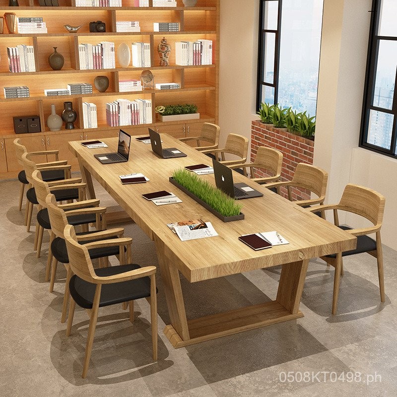 Solid Wood Conference Table Long Table Negotiation Table and Chair Set ...