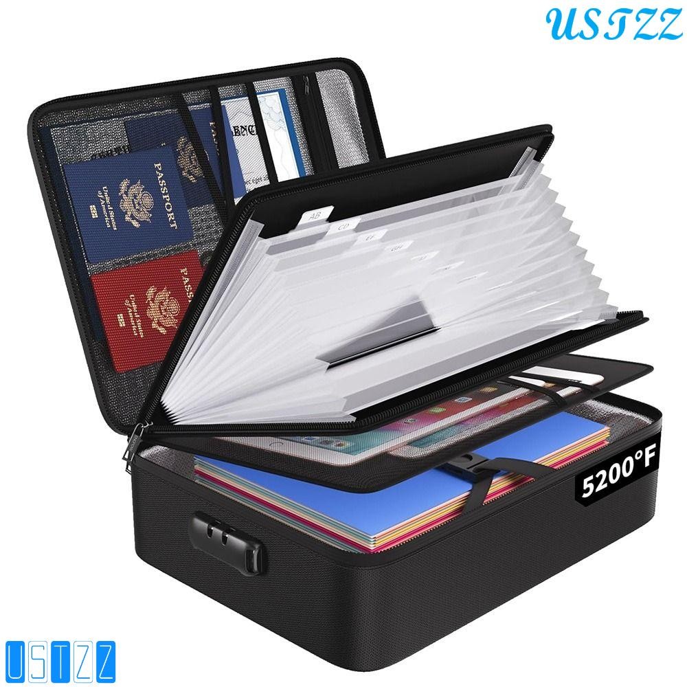 USTZZ Fireproof Document Bag With Lock, Waterproof Multi-Layer File ...