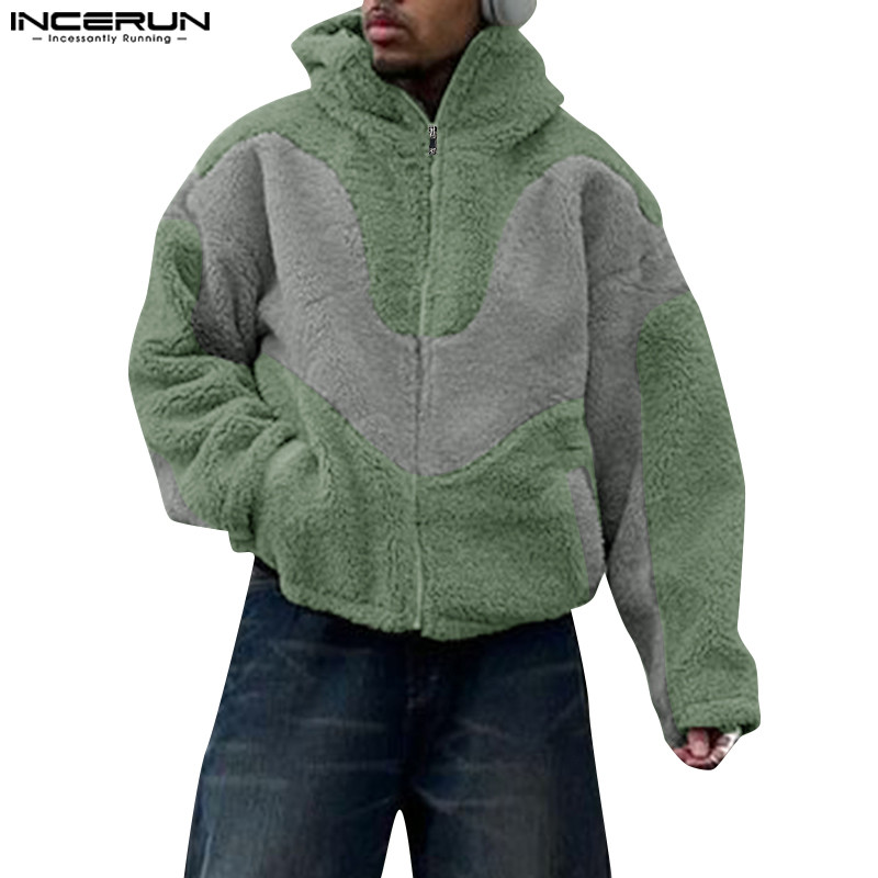 INCERUN Men Vintage Casual Contrast Color Splicing Long Sleeve Jackets ...