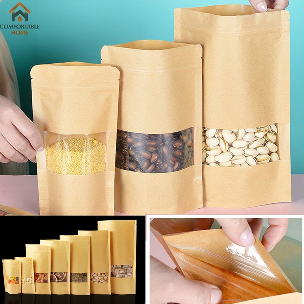 100pcs Kraft Brown Stand Up Pouch with Zip Lock Paper Bag Ziplock ...