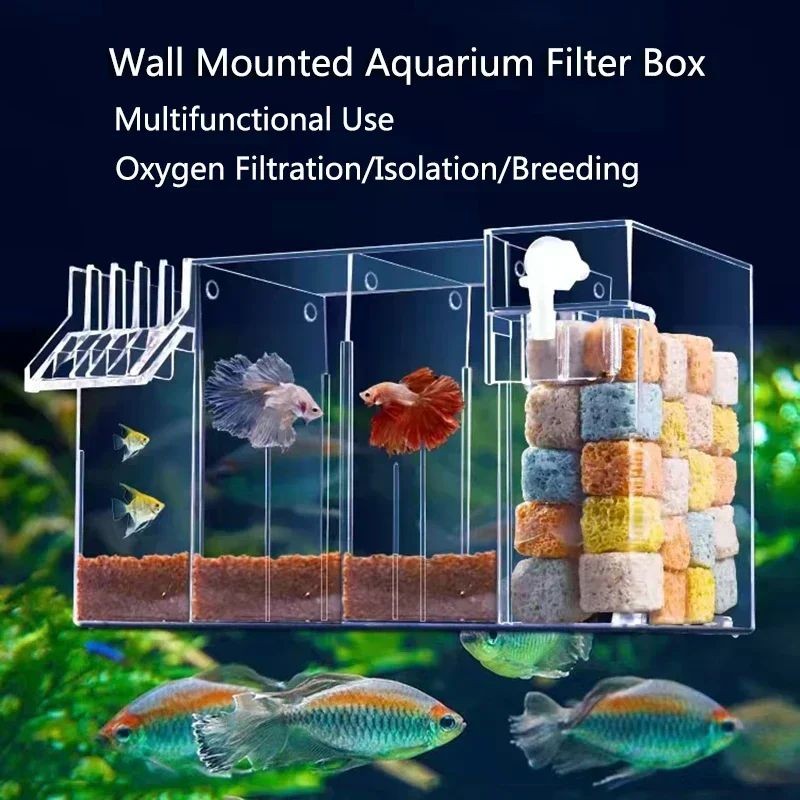 Fish Tank 4-in-1 External Filter Box Acrylic Silent Dry and Wet ...
