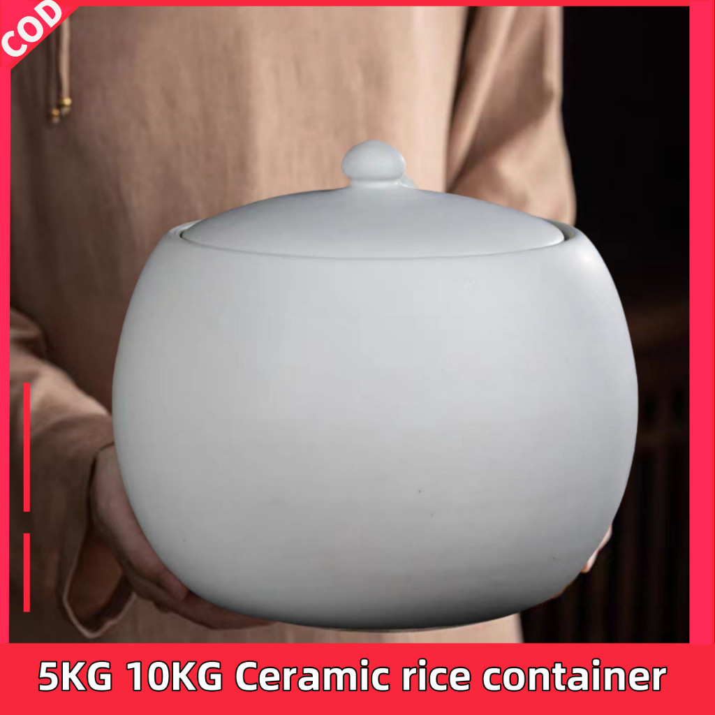 ceramic rice container kitchen food storage rice keeper jar with cover rice dispenser 5kg 10 ...