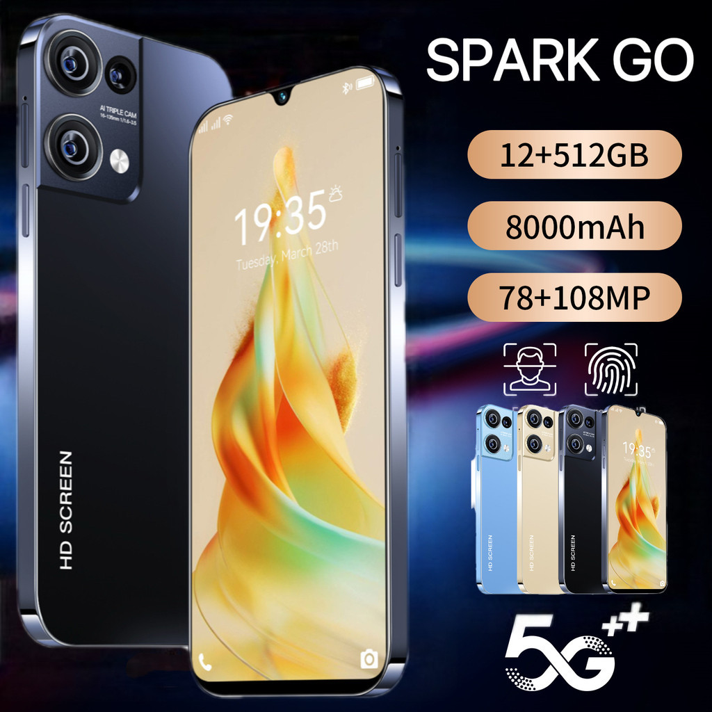 2025 High-Quality Cellphone Spark GO Phone 12GB+512GB 5G Wi-Fi Android ...