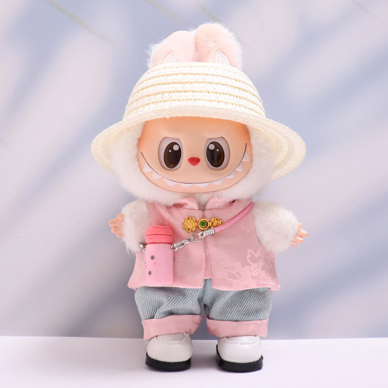 17cm labubu doll Pendant labubu clothes Chinese Style Tang Suit Straw ...