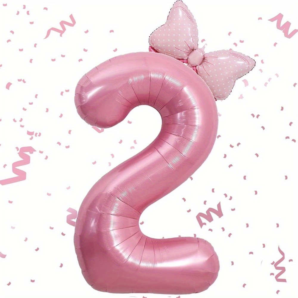 2 Pieces/set Pink Number Balloon with Bow for Women Birthday Party ...