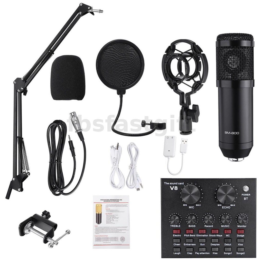 BM800 Condenser Microphone V8 Sound Card Kit Muti-functional bluetooth Sound Card for Studio ...
