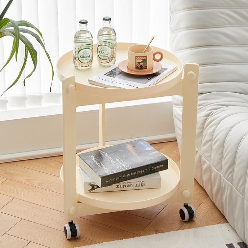 Small Round Table Mobile Coffee Table With Universal Wheels 2-layer ...