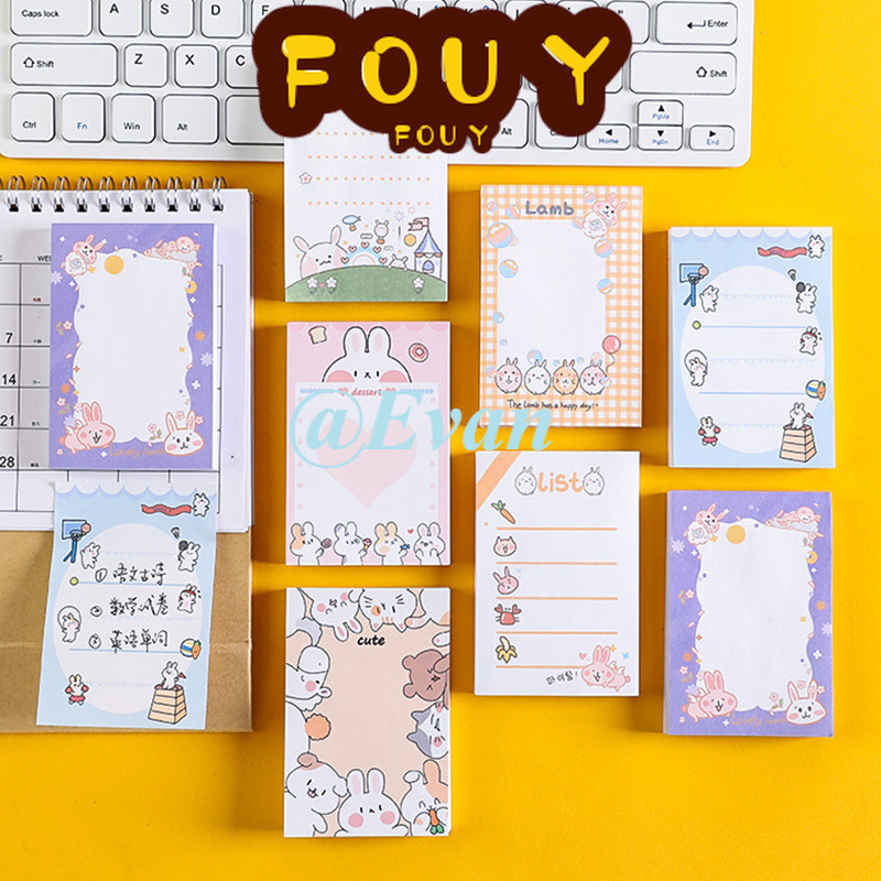 【Lequ】100PCS Cute Creative Cartoon Rabbit Sticky Memo Memo Pad Student ...