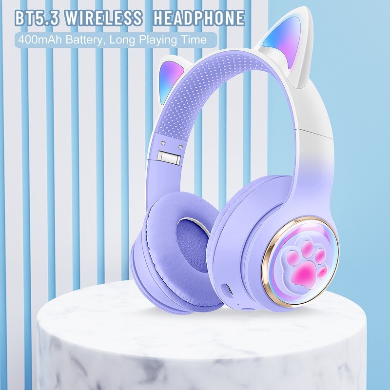 Cute Cat Headphones Wireless Girls Kids Headphones With Microphone ...