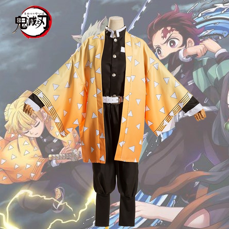 Anime Demon Slayer Kimetsu no Yaiba Agatsuma Zenitsu Costume Cosplay ...