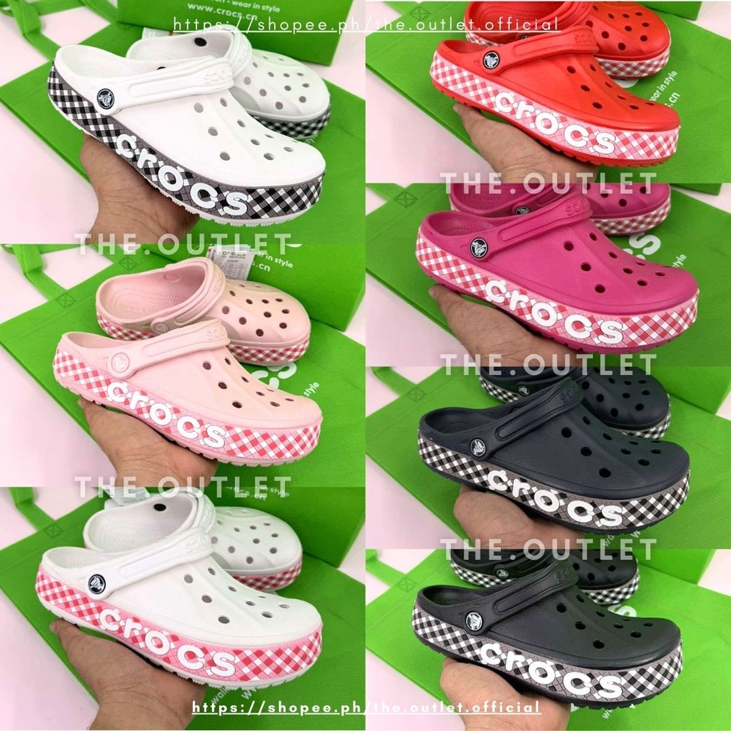 CROCS BAYABAND GINGHAM CLOGS FOR WOMEN FASHION SANDALS C7 THE.OUTLET ...