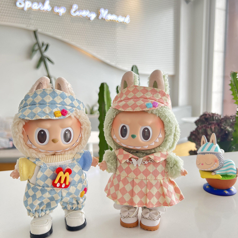 17cm Labubu Heartbeat Macron Vinyl Blind Box Pendant Strap Pants Dress ...