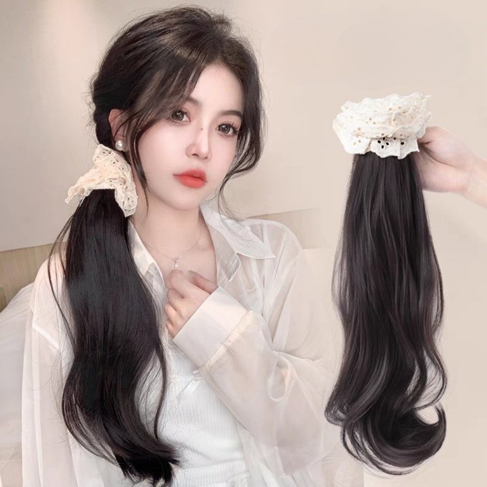 YOUJ Sweet Girls Lace Flower Fluffy Curly Grab Wig Women Low Ponytail ...