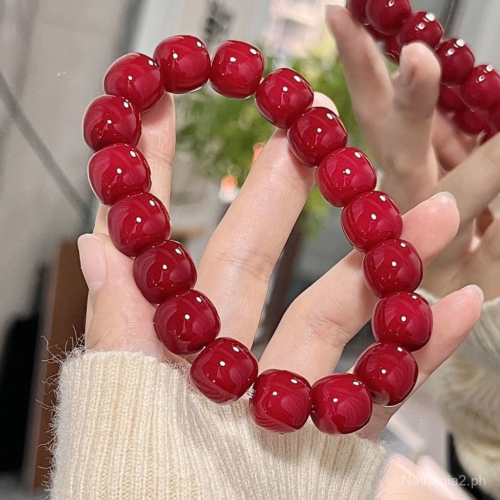 Cinnabar Red Bodhi Men Hand Toy Decompression New Year Bracelet Rosary ...