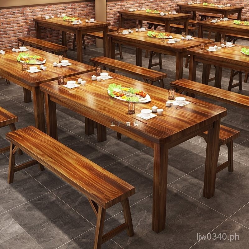 Snack Bar Dining Table Canteen Fast Food BBQ Hot Pot Table Solid Wood ...