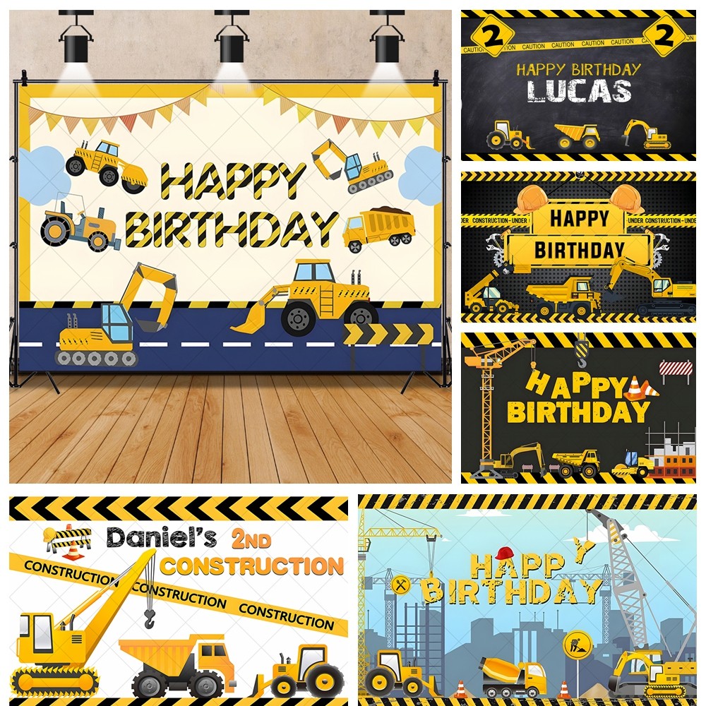 Excavator Truck Boy Kid Birthday Party Banner Backdrop Custom ...