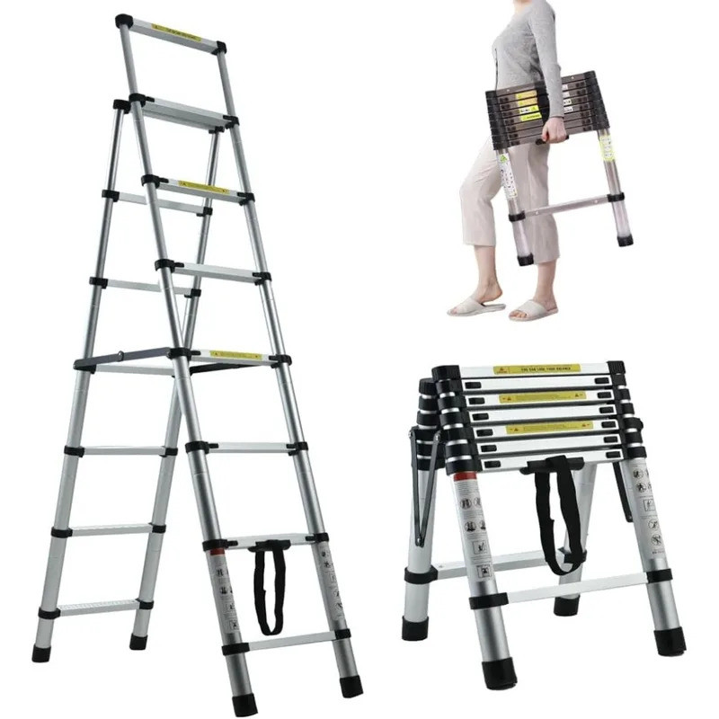 Extension Step Ladder 6+7 Step(6.6ft + 7.5ft) Aluminum Herringbone A ...