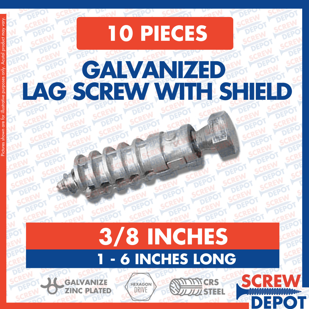 10PCS 3/8 x 1" ~ 6" Lagscrew w/shield Galvanized Expansion Anchor Bolt ...
