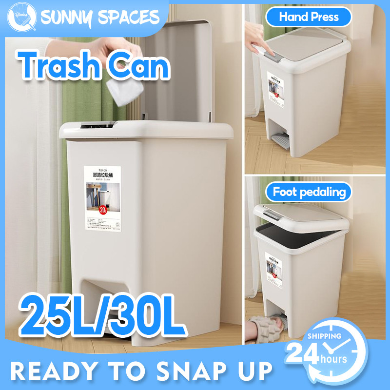 SUNNY SPACES 30L Trash Bin with Pedal Aesthetic Trash Can with Cover ...