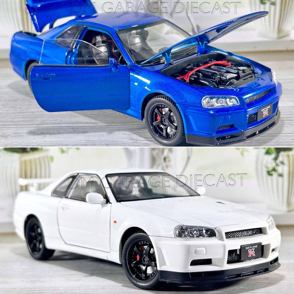 DIECAST NISSAN SKYLINE V SPEC GT-R R34 SCALE 1:24 MINIATURE CAR ...