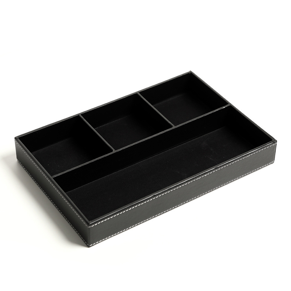 4 Slots Desk Organizer Sundries Box Pu Leather Drawer Storage Organizer ...