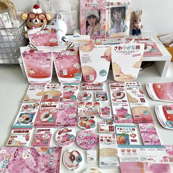 290pcs Peach Soda Folding Card Head Packaging Material Hand Account ...