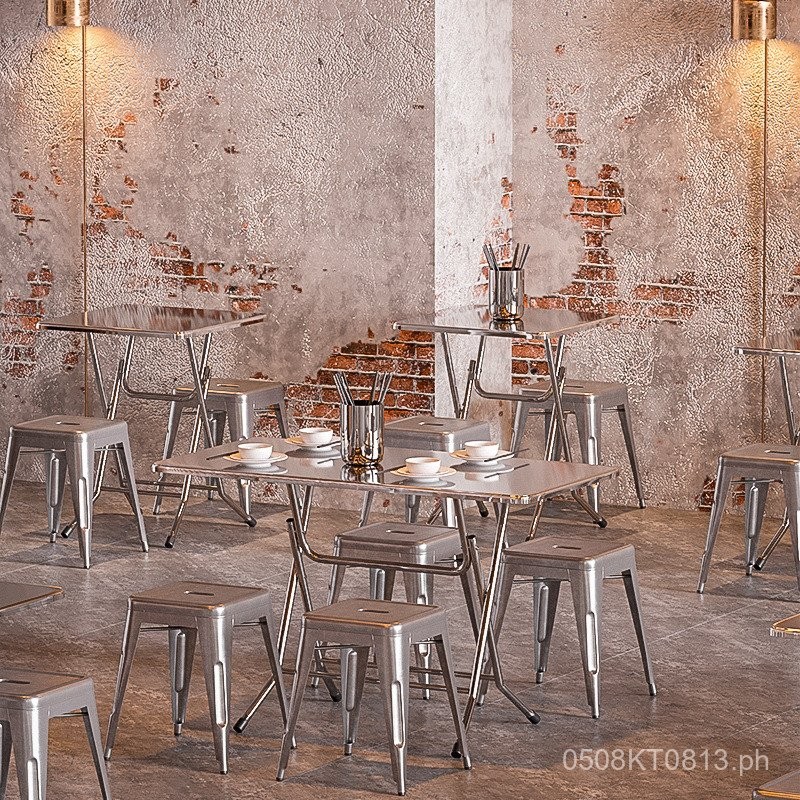 Combination Snack Shop Industrial Style Small Square Table Stainless ...