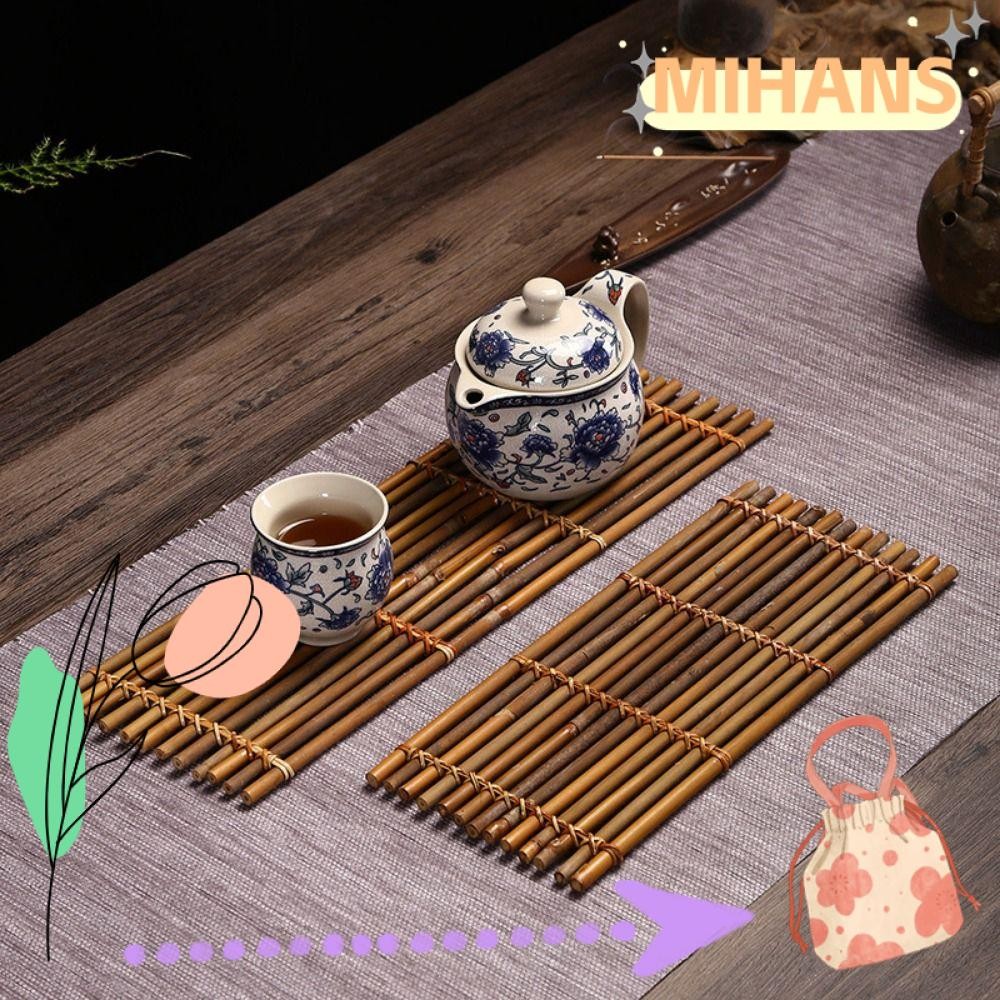 MIH Tea Ceremony Cup Mat, Yellow Sqaure Rectangle Bamboo Raft Coaster ...