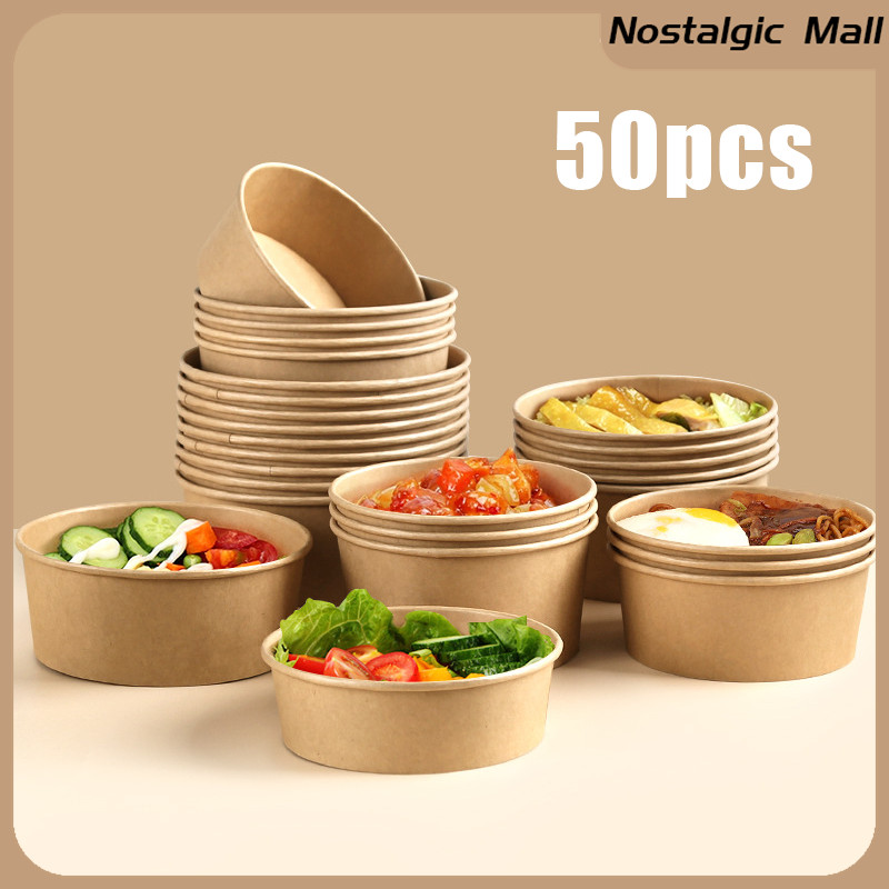50Pcs Kraft Paper Food Bowls，Disposable Biodegradable Kraft Paper Bowls ...