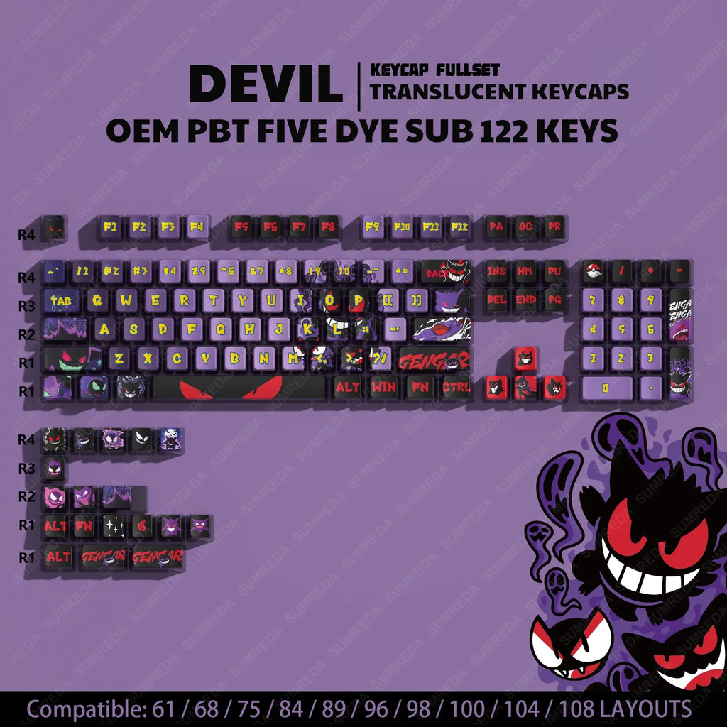 Devil Cartoon Anime Keycaps PBT DYE SUB Pudding Key caps OEM Profile ...