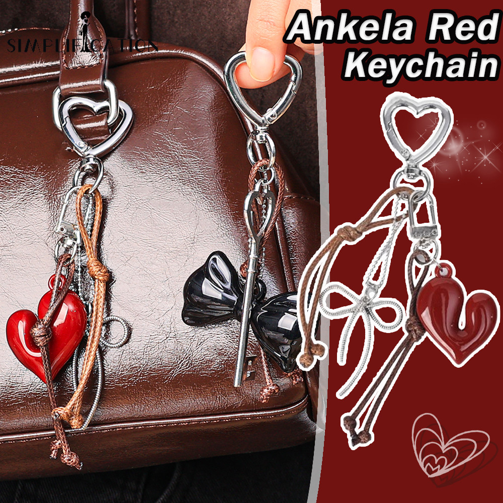 Retro Ankela Red Bowknot Heart-shaped Pendant Key Chains - Y2K Bow ...