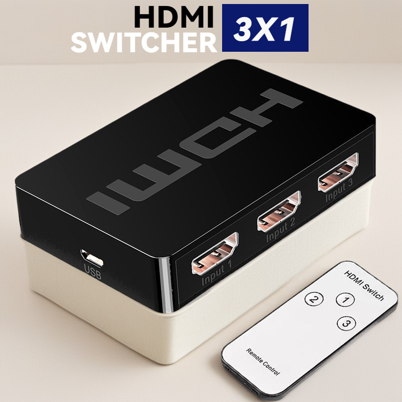 3 Port HDMI Switch 3x1 HDMI Switcher Selector Box with IR Remote Control Monitor Switch Full HD ...
