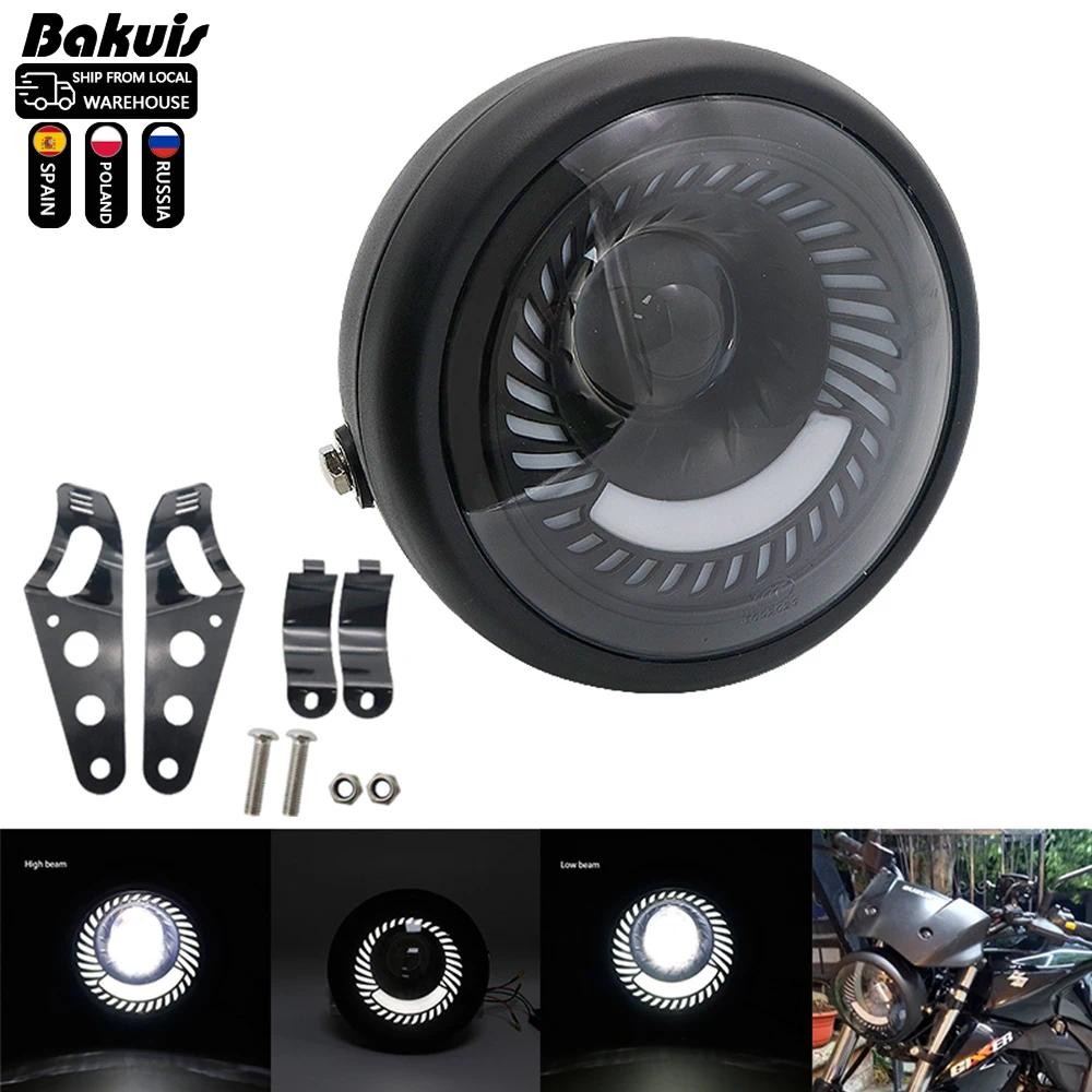 Universal Motorcycle Headlamp Cafe Racer Bobber 6.5 Inch DRL Angel Eyes ...