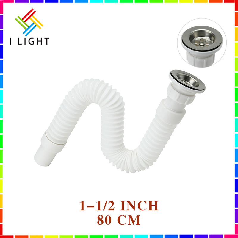 （Fast Delivery）Flexible PVC Sink Drain Hose 1-1/2Inch 80cm P-Trap Pipe ...