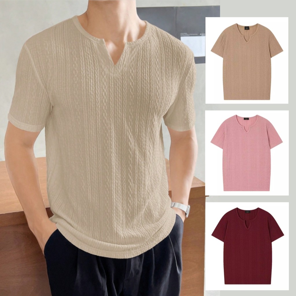 KINWOO Men’s Hollow T-Shirt Fit V-Neck Short Sleeve Casual Urban Summer ...