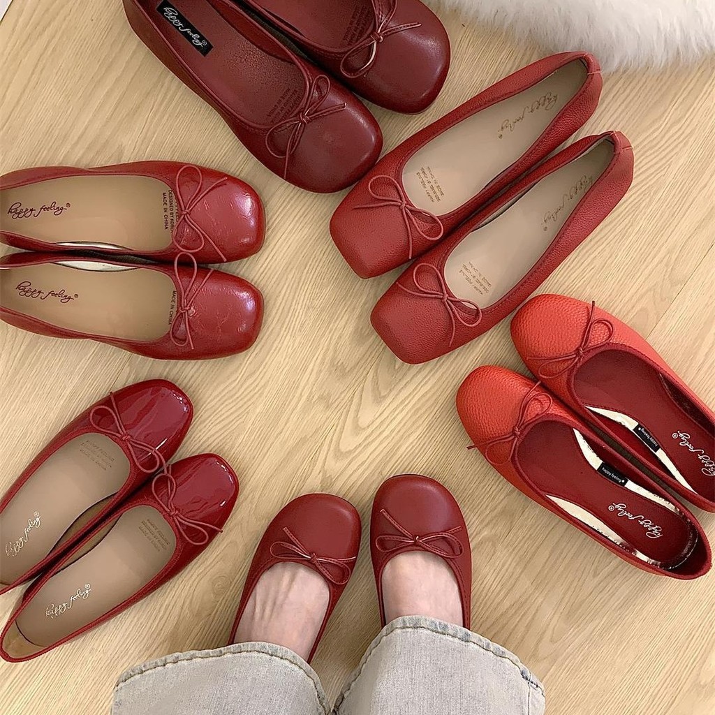 red mary jane shoes Shallow Mouth Bow Red Doll Shoes New Style Gentle ...