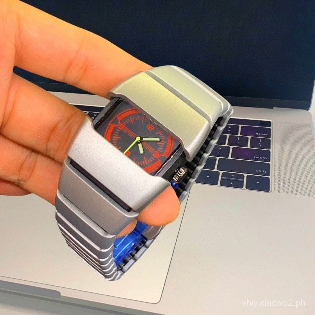 Y2K Armor Electronic Watch!Silver Gray Black Interval Red Dial Pointer ...