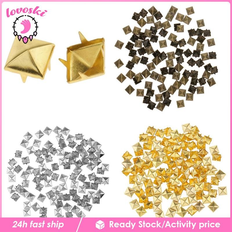 [Lovoski] 100Pcs Square Pyramid Studs Metal Claw Nailhead Rivet Studs ...