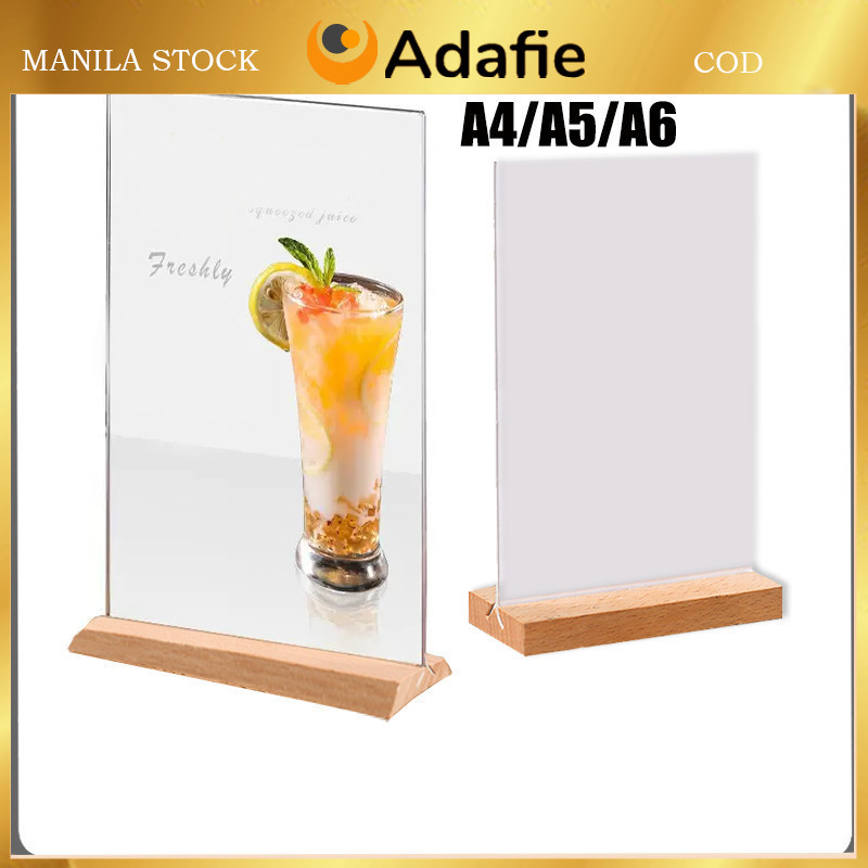 A4/A5/A6 Acrylic T-Shape Display Stand Double Sided Wooden Base Paper ...