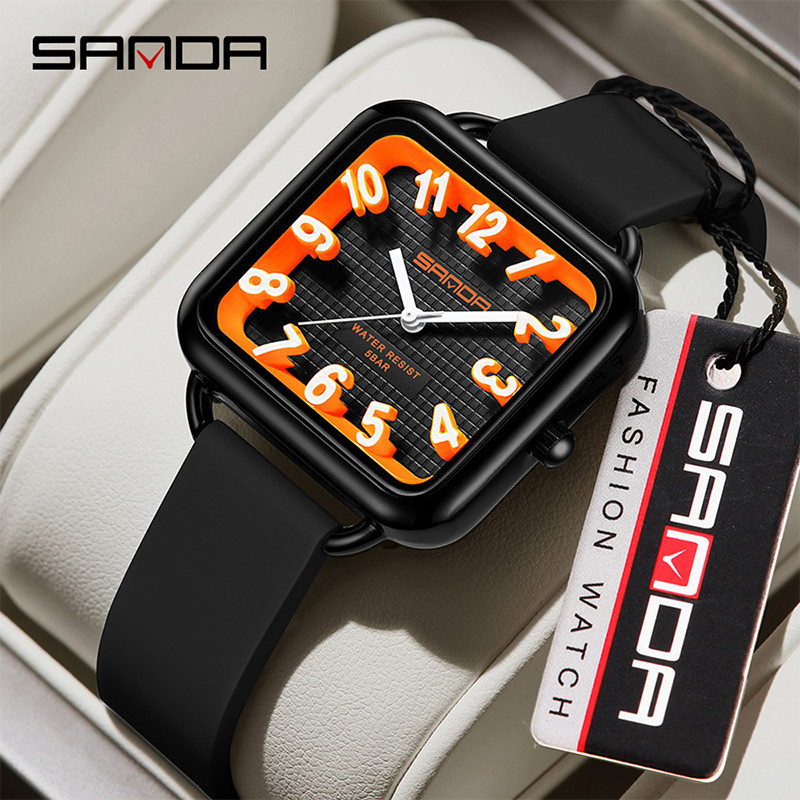 SANDA New 3D Digital Quartz Watch Trend Simple Square Couple Men's ...