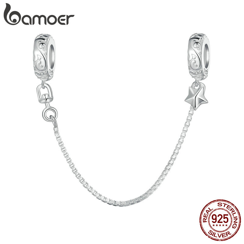 Bamoer 925 Sterling Sliver Charms Beads Safety Chain Pattern Design Diy For Bracelet Gifts For ...