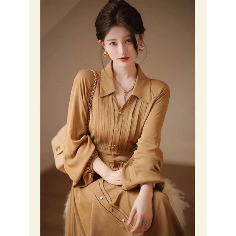 Mocha Mousse Dress Gown Pantone Color of Year 2025 Khaki Brown Elegant ...