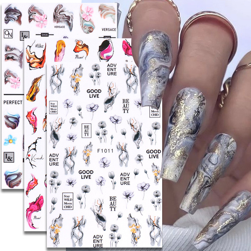 1PCS Marble Nail Stickers Curved Line Nail Decoration Y2K Luxury Nail ...