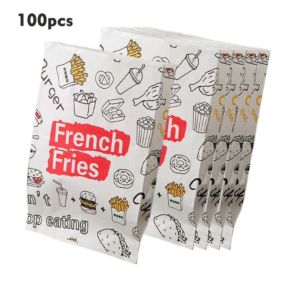 HS 100Pcs Greaseproof Paper Bag Food Wax Paper Pouch French Fries ...